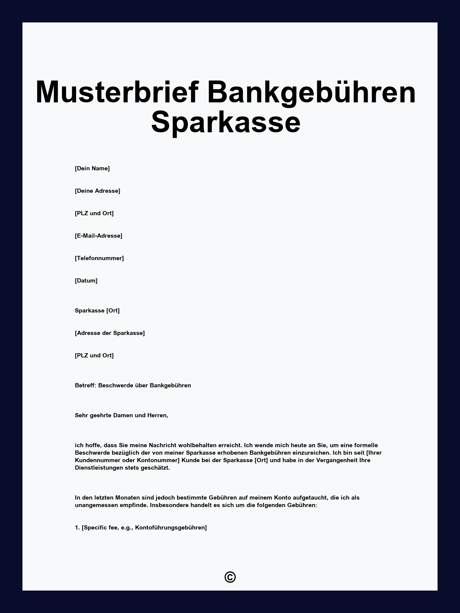 Musterbrief Bankgebühren Sparkasse