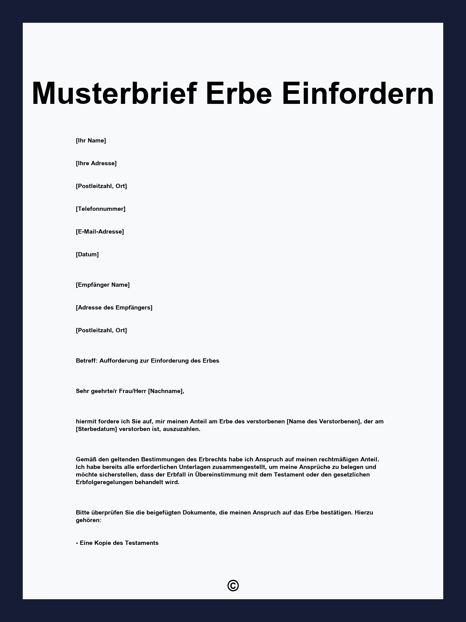 Musterbrief Erbe Einfordern