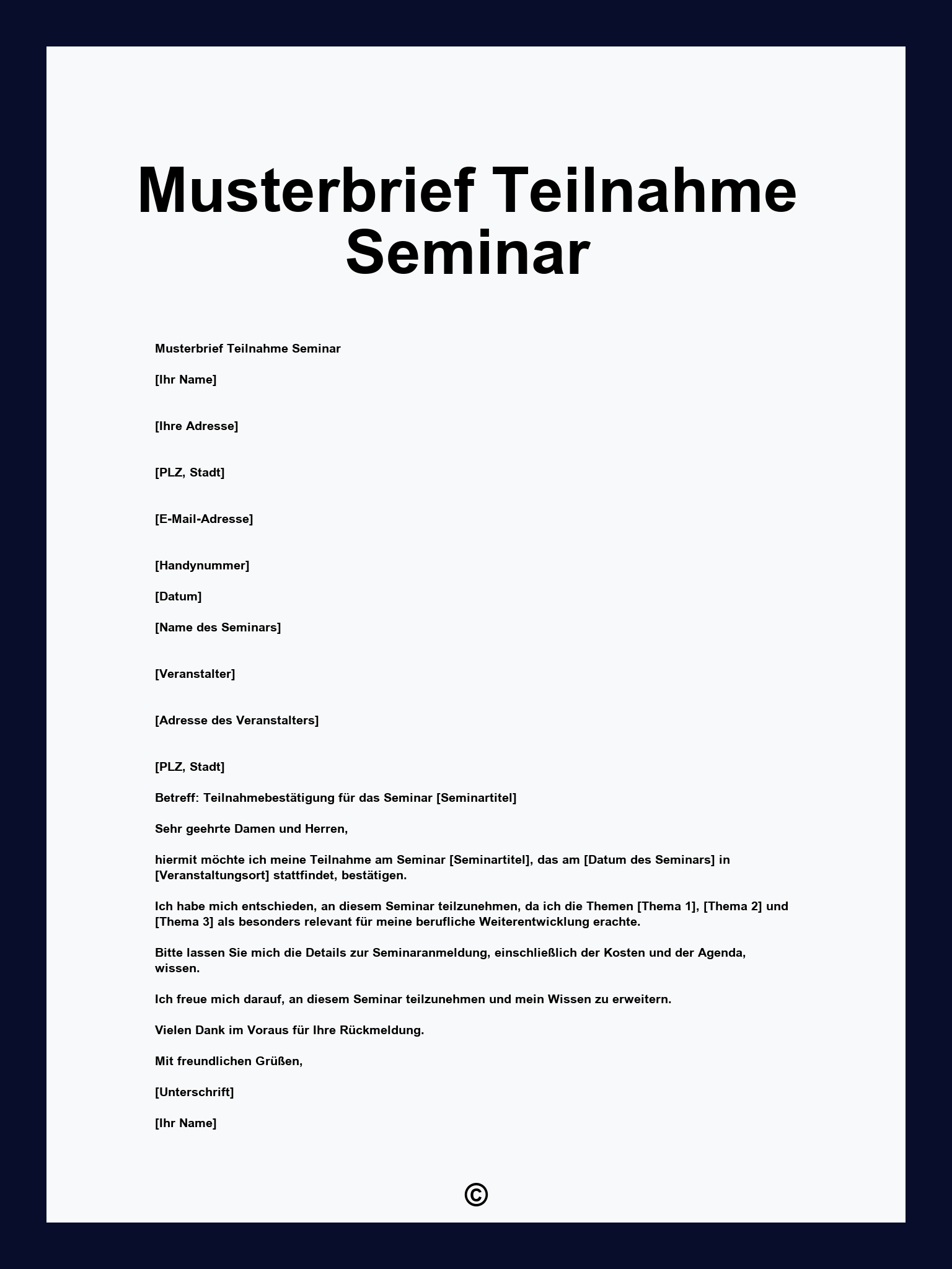 Musterbrief Teilnahme Seminar